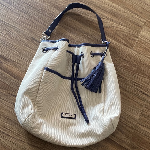 Coach | Bags | Coach New York Cream Canvas Deep Purple Leather Trimmed ...